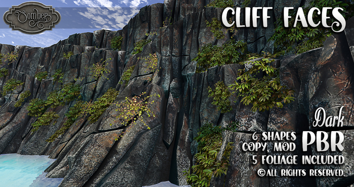 Second Life Marketplace - PBR Cliff Face Dark Privacy Walls