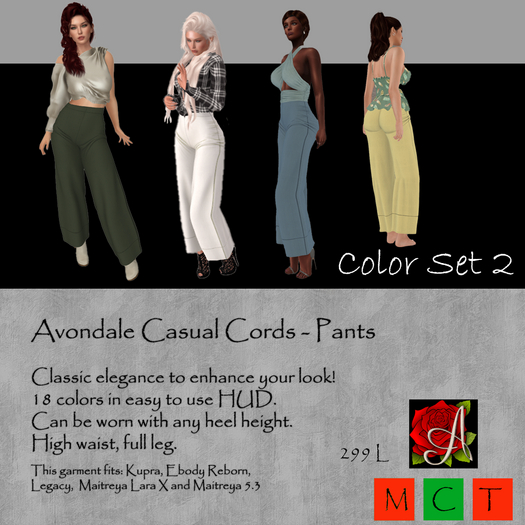 Second Life Marketplace - Avondale Casual Cords CS2 - Pants