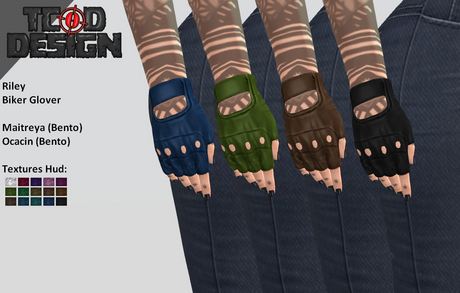 Second Life Marketplace - Biker Glover ~ Riley (Textures Hud) ~ Mesh