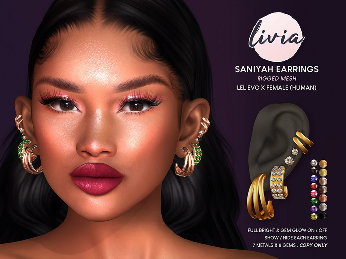 Second Life Marketplace - LIVIA Saniyah Earrings (Lel EvoX)