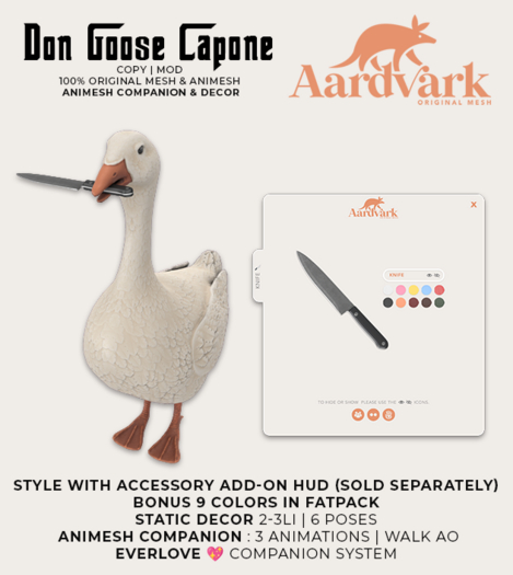 Second Life Marketplace - Aardvark : Don Goose Capone - White