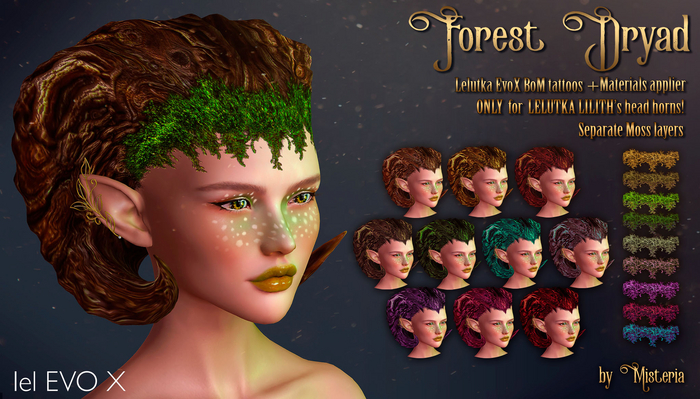 Second Life Marketplace - Misteria - Forest Dryad tattoo for Lelutka Lilith horns EvoX BoM