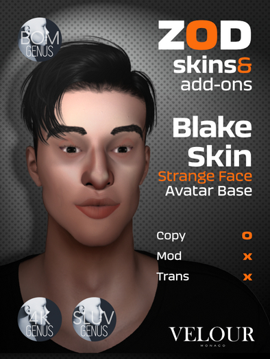 Second Life Marketplace - ZOD GENUS Blake Strange Face M001 [AVATAR BASE]