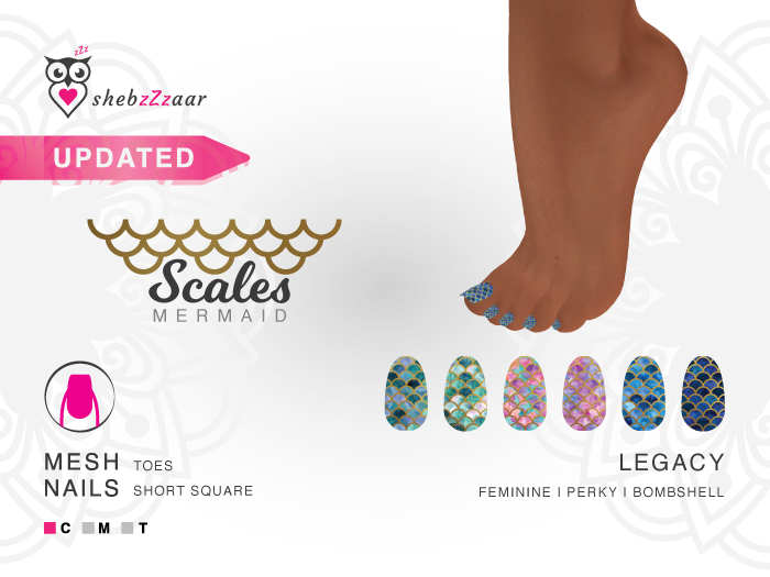 Second Life Marketplace - shebzZzaar - NAILS 1 - MERMAID SCALES - Toes - LG