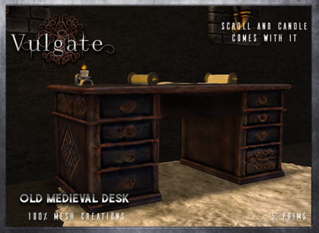 Second Life Marketplace - [Vulgate] Old medieval desk