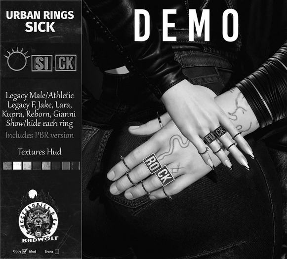 Second Life Marketplace - DEMO Badwolf - Urban Rings Sick (ADD)