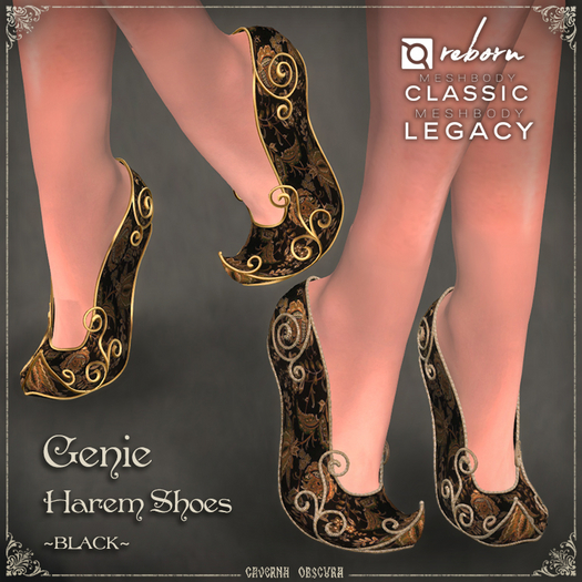 Second Life Marketplace - Genie Harem Shoes HIGH ~ BLACK ~ by Caverna ...