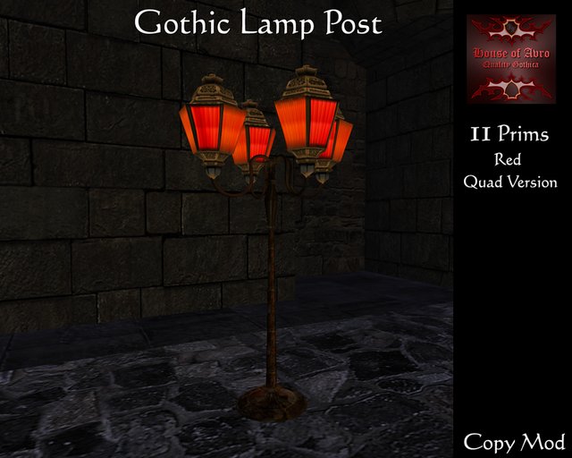 Second Life Marketplace - Gothic Lamp Post Quad Red boxed Gothic Furniture Lighting