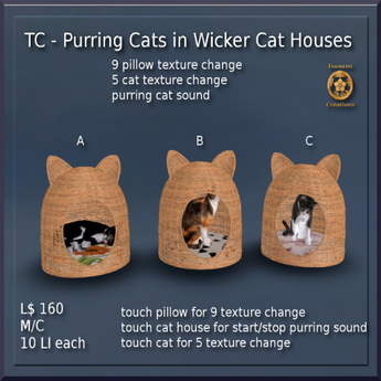 Second Life Marketplace - TC - Purring Cats in Wicker Cat Houses