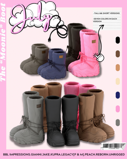 Second Life Marketplace - .:July:. Moonie Boots : Tall-FATPACK (Unpack Me)