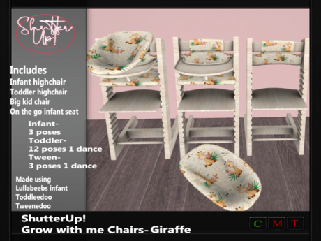 Second Life Marketplace - ShutterUp! Grow with me Chairs-Giraffe unpacker