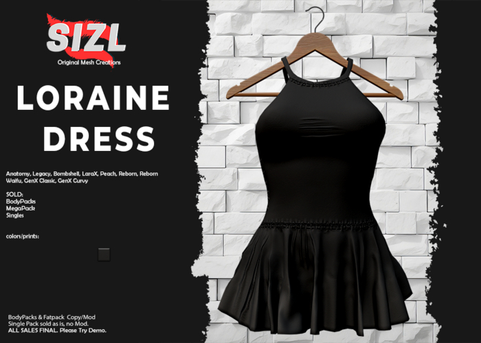 Second Life Marketplace - SIZL LORAINE DRESS BLK [UNPACK]