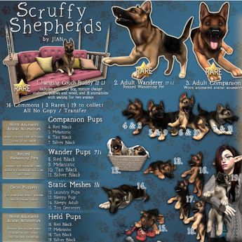 Second Life Marketplace - JIAN Scruffy Shepherds BOX 2. Adult Wanderer RARE