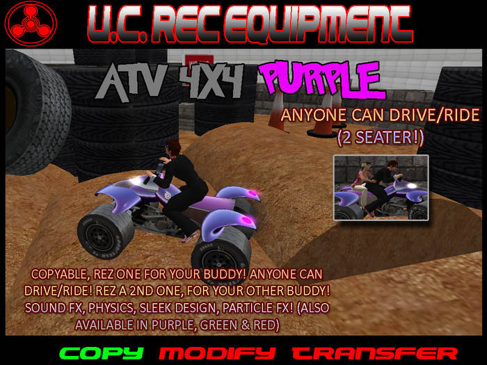 Second Life Marketplace - ATV 4x4 (Purple) Off-Road Motocross Vehicle ...