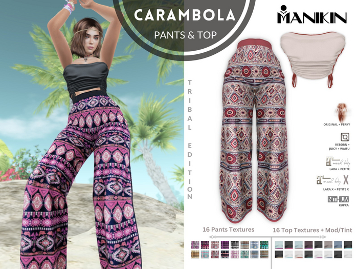Second Life Marketplace - Boho Outfit "Carambola" Pants and Top Tribal ...