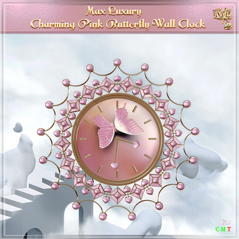 Second Life Marketplace - Max Luxury - Charming Pink Butterfly Wall Clock