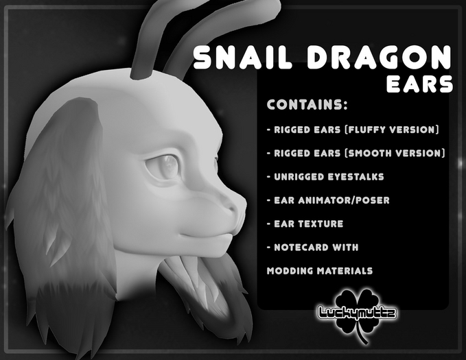 Second Life Marketplace - [LUCKYMUTTZ] Snail Dragon Ears DEMO
