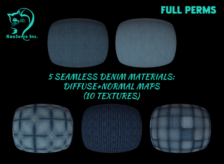 Second Life Marketplace - 5 Seamless Denim Materials: DIFFUSE+NORMAL Maps