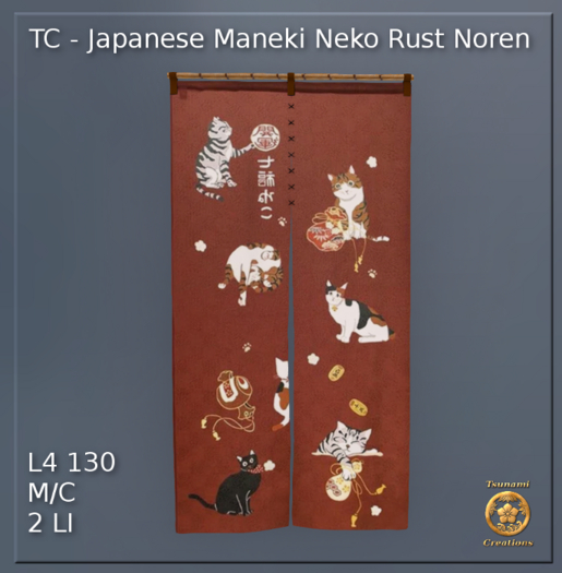 Second Life Marketplace - TC - Japanese Maneki Neko Rust Noren