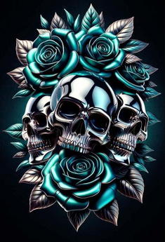 Second Life Marketplace - "Chrome Skull & Roses" Framed Wall Art