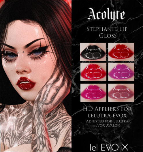 Second Life Marketplace - [Acolyte] Stephanie Lip Gloss - EvoX Applier