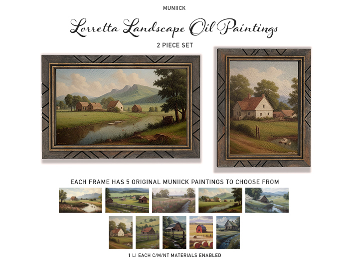 Second Life Marketplace - Muniick - Lorretta Landscape Oil Painting Set