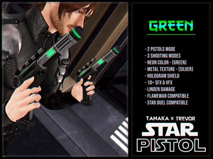 Second Life Marketplace - [TANAKA x TREVOR] - STAR PISTOL SILVER - (GREEN)