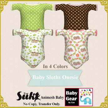 Second Life Marketplace - Suki Baby SS Onesie - Sloths (Bagged)