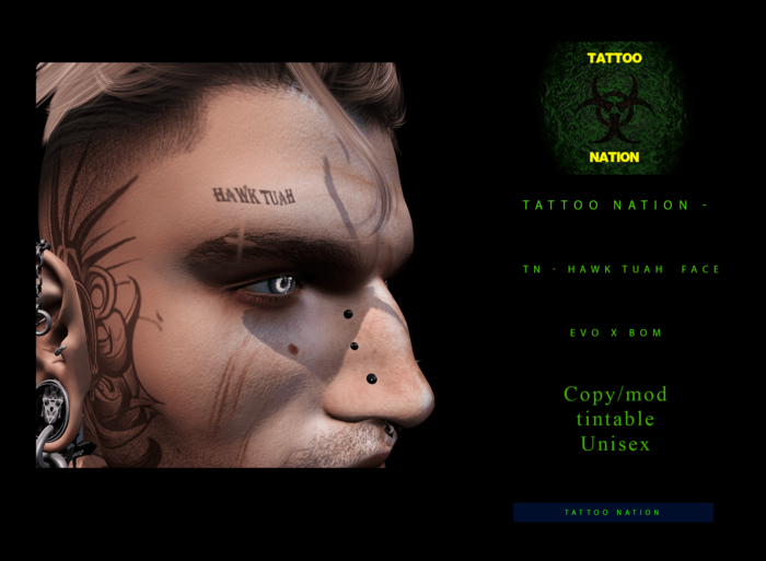 Second Life Marketplace - TN - Hawk tuah face tattoo Evo X BoM