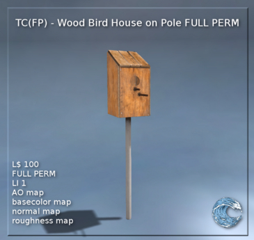 Second Life Marketplace - TC(FP) - Wood Bird House on Pole FULL PERM