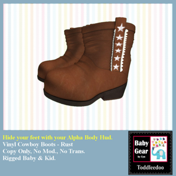 Second Life Marketplace - Toddleedoo Vinyl Cowboy Boots - Rust (Boxed)