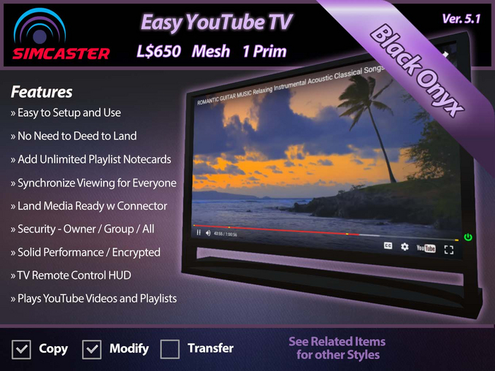 Second Life Marketplace - Easy YouTube TV & Video - Television Black Onyx