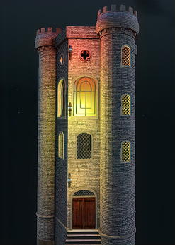 Second Life Marketplace - pentagonal tower with three corner turrets