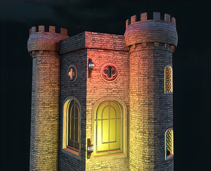 Second Life Marketplace - pentagonal tower with three corner turrets
