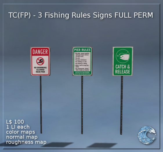 Second Life Marketplace - TC(FP) - 3 Fishing Rules Signs FULL PERM