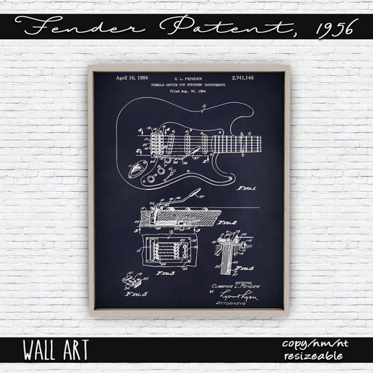 Second Life Marketplace - Vintage Touch Fender Guitar Patent Poster, 1956