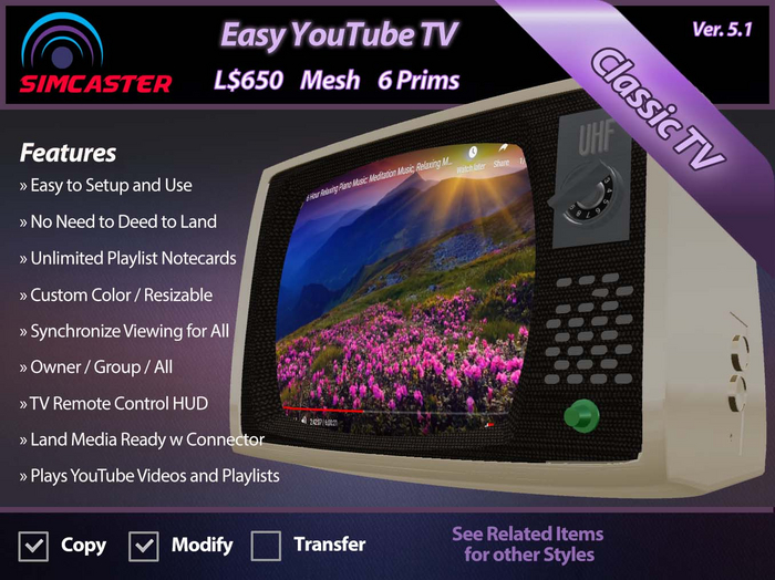 Second Life Marketplace - Easy YouTube TV & Video - Television Classic