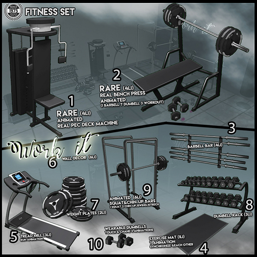 Second Life Marketplace - 03-[Since1975]-Fitness Set -Barbell Bar