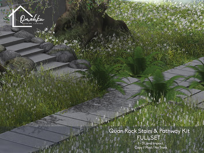Second Life Marketplace - OMAHKU - Quan Rock Stairs & Pathway FullSet