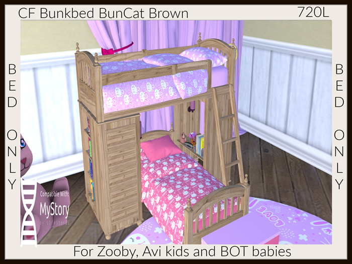 Second Life Marketplace - CF BunkBed BunCat brown MyStory (add & touch)