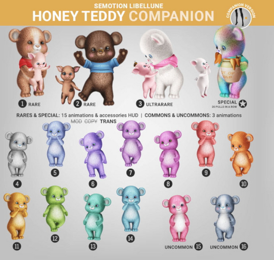 Second Life Marketplace - SEmotion Libellune Honey Teddy Companion RARE 01