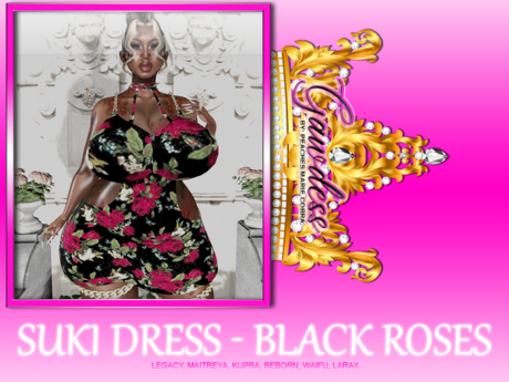 Second Life Marketplace - -G- Suki Dress Black Roses [Unpack]