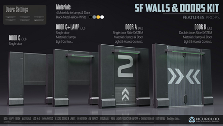 Second Life Marketplace - SF WALLS & DOORS KIT (BLACK) +PBR [NeurolaB Inc.]