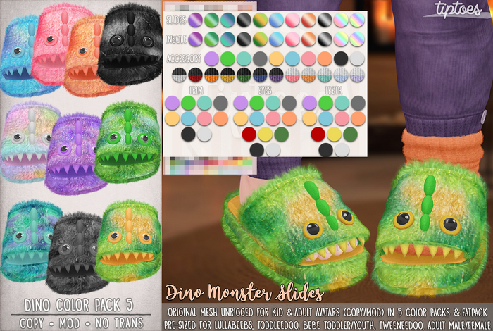 Second Life Marketplace - . tiptoes - Dino Monster Slides - Color Pack 5
