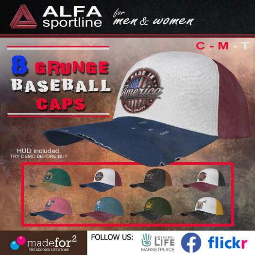 Second Life Marketplace - Cap *** ALFA *** Grunge baseball cap Unisex