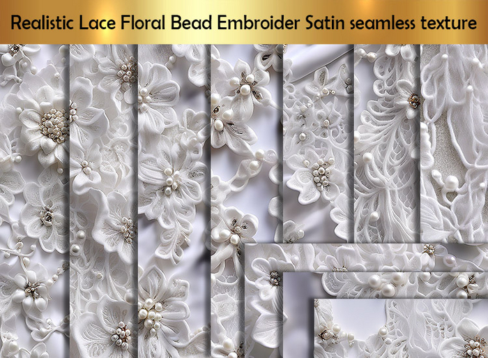 Second Life Marketplace - Realistic Lace Floral Bead Embroider Satin ...