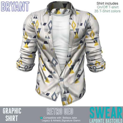 Second Life Marketplace - Shirt - Bryant Rolled Sleeve GRAPHICS RETRO GEO