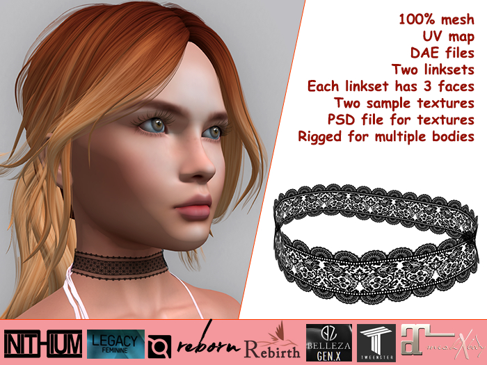 Second Life Marketplace - Full Perm Rigged Lace Choker Collar + DAE