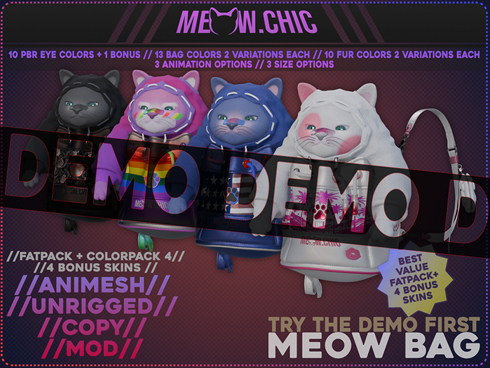 Second Life Marketplace - //Meow.CHIC//Meow Bag - Animesh FATPACK DEMO