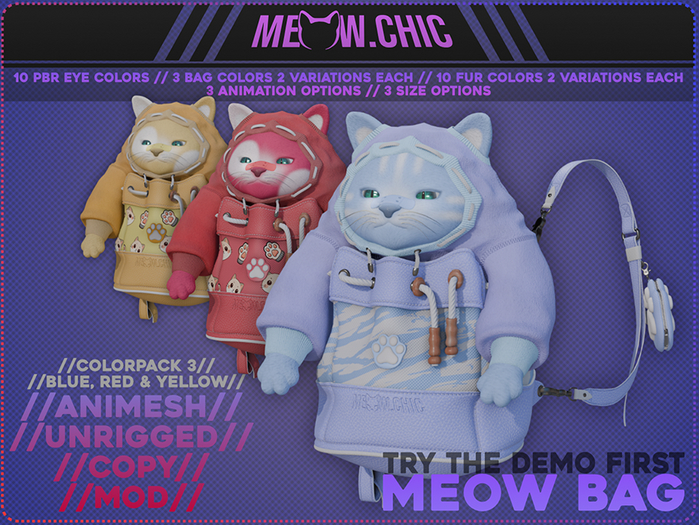 Second Life Marketplace - //Meow.CHIC//Meow Bag - Animesh COLORPACK 3